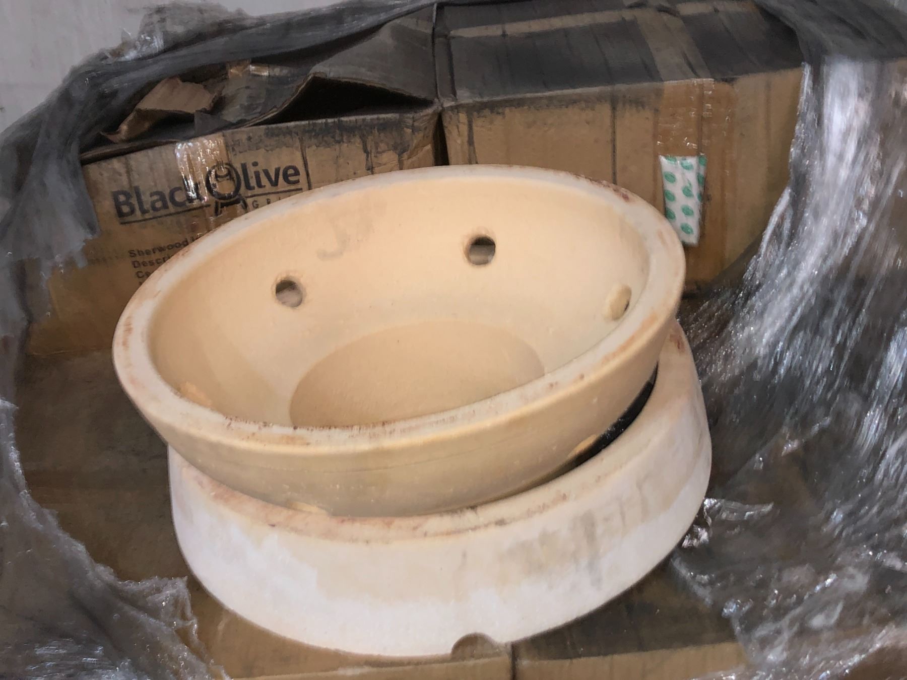 Pallet full of new Black Olive grill ceramic charcoal rings & baskets ...