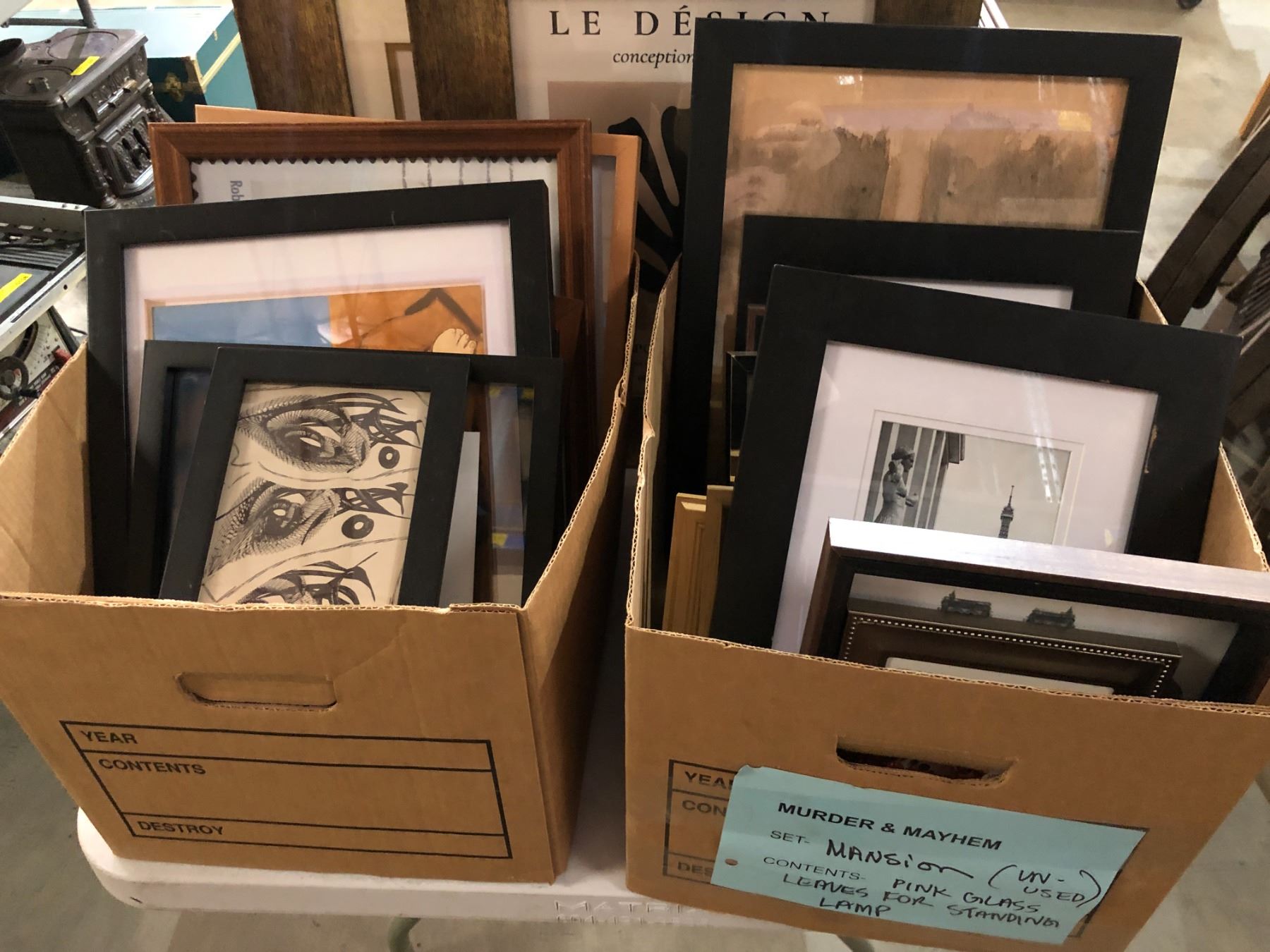 Six Boxes of assorted Pictures and frames