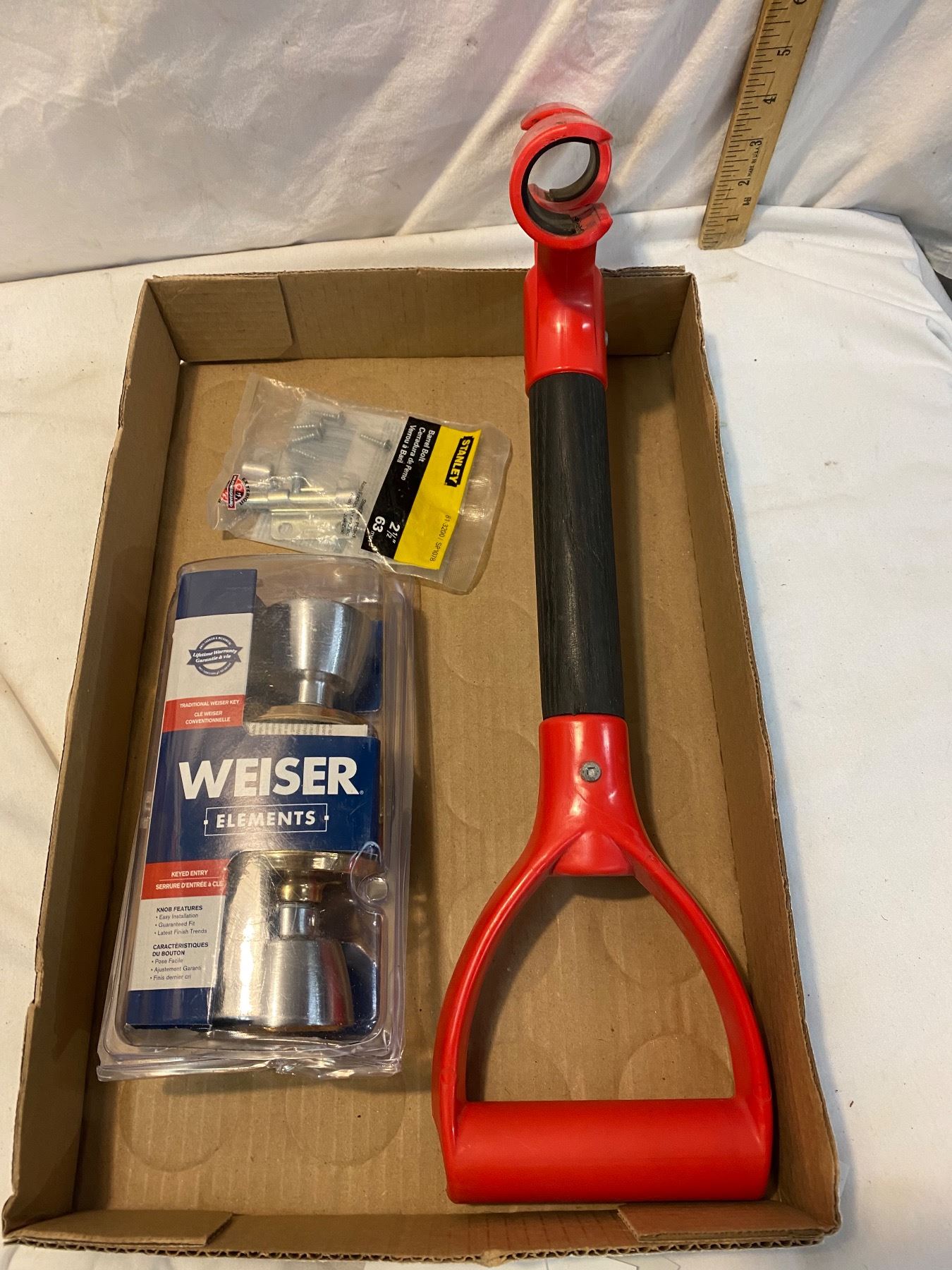 Weiser lock, barrel bolt and tool handle