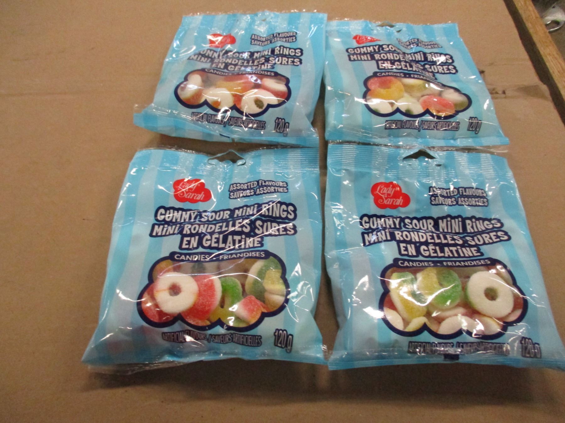 STORE CLOSE-OUT: LADY SARAH GUMMY SOUR MINI RINGS (4 BAGS) - PER BUNDLE