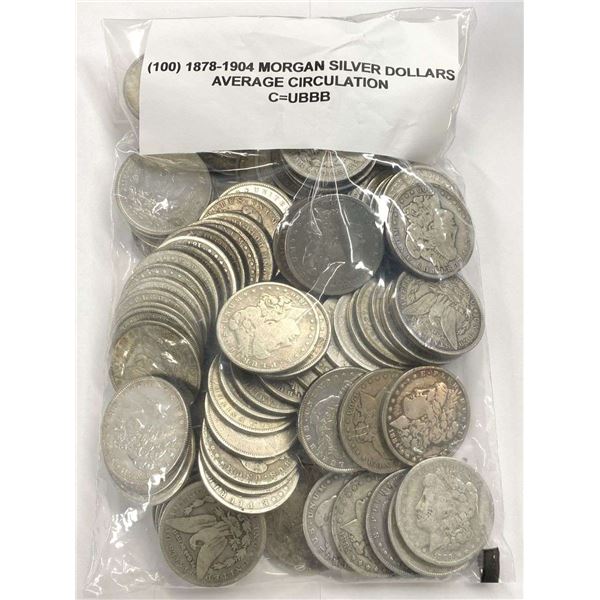 (100) Morgan Silver Dollars 1878-1904 Average Circulated