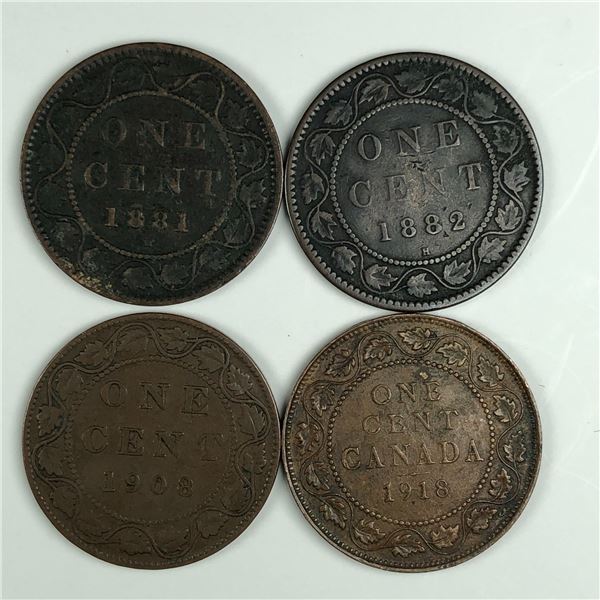 Group of 4 Canadian Large Cents