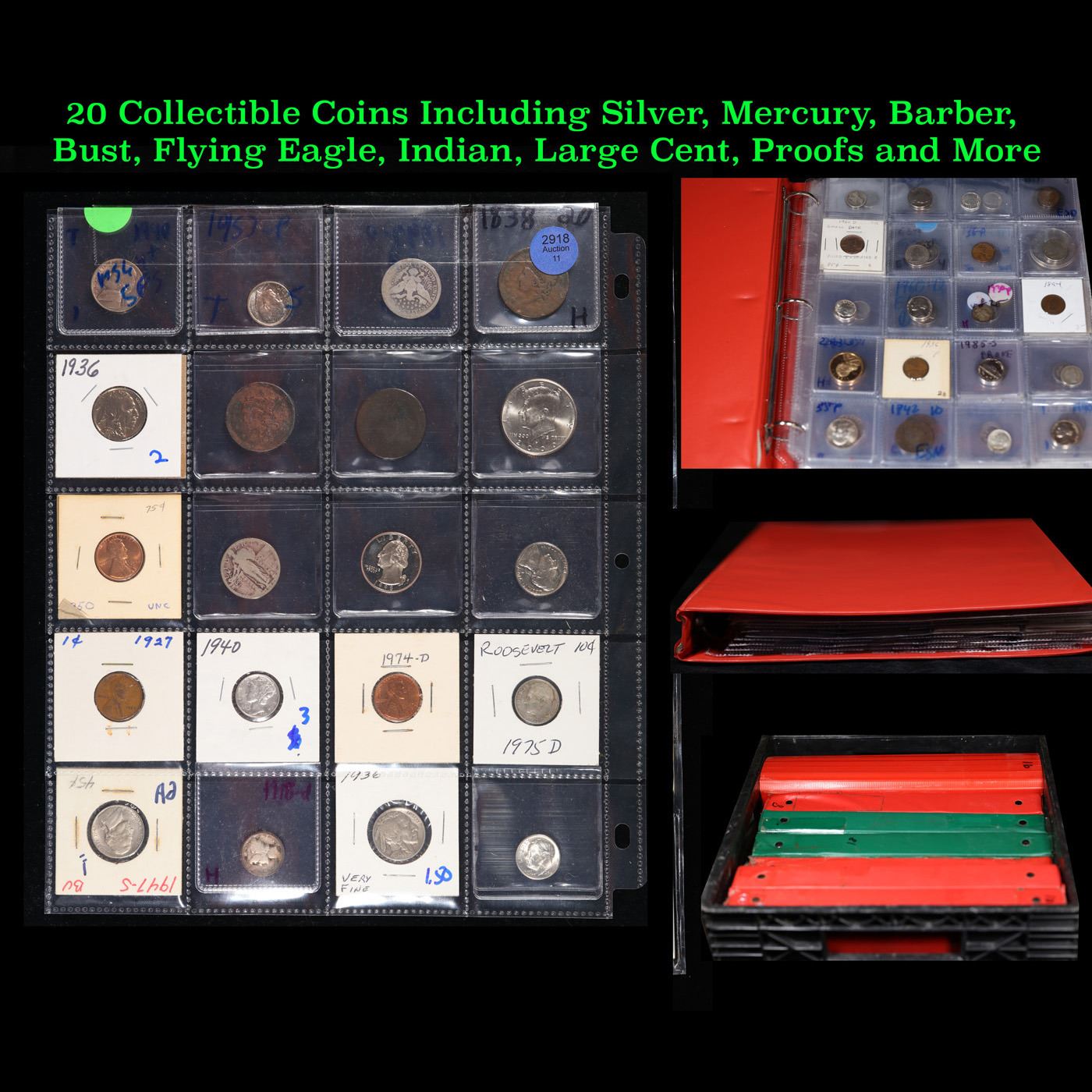 20 Collectible Coins Including Silver, Mercury, Barber, Bust, Flying ...