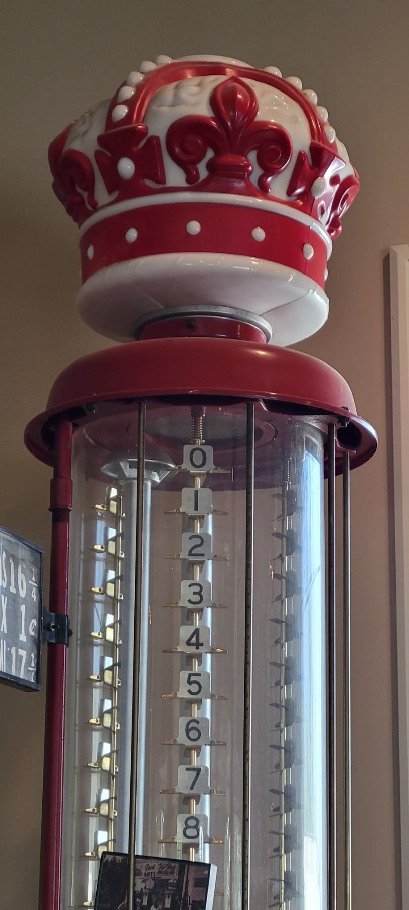 Restored Red Crown visible gas pump c/w Red Crown globe and gas