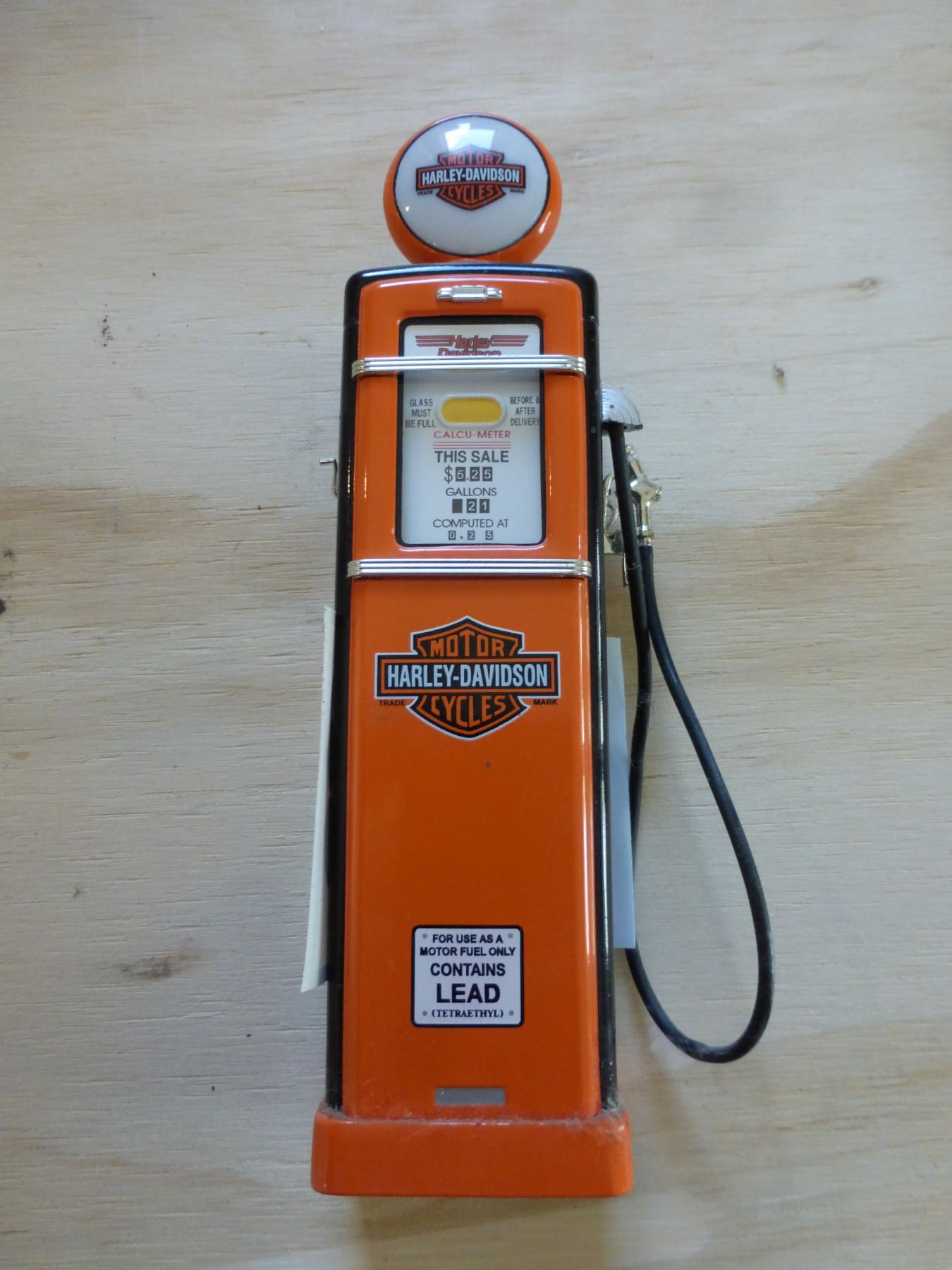 6 1/2"H Harley Davidson gas pump, orange/black