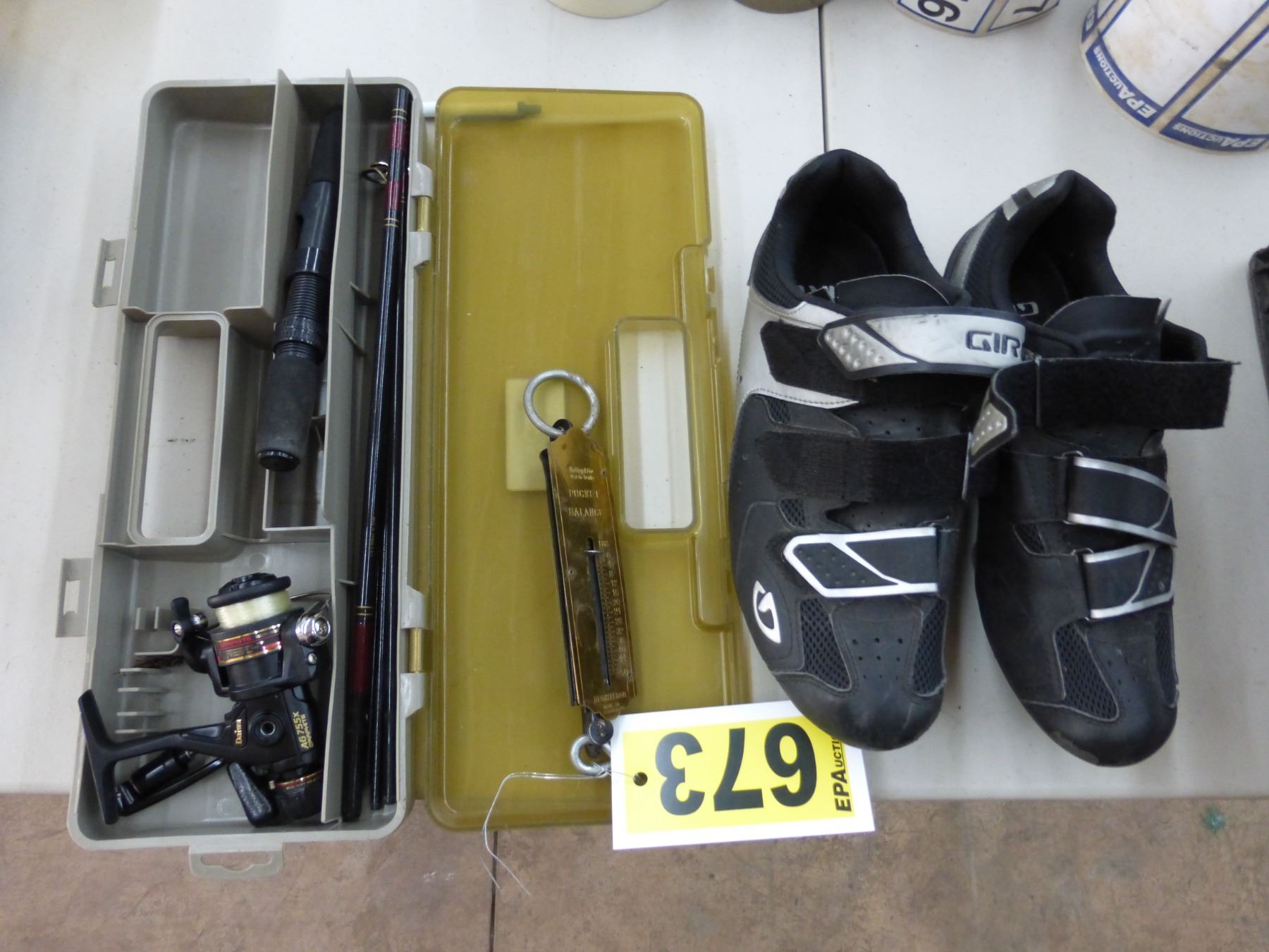 Daiwa compact fishing rod & reel, cycling shoes-size 8 3/4
