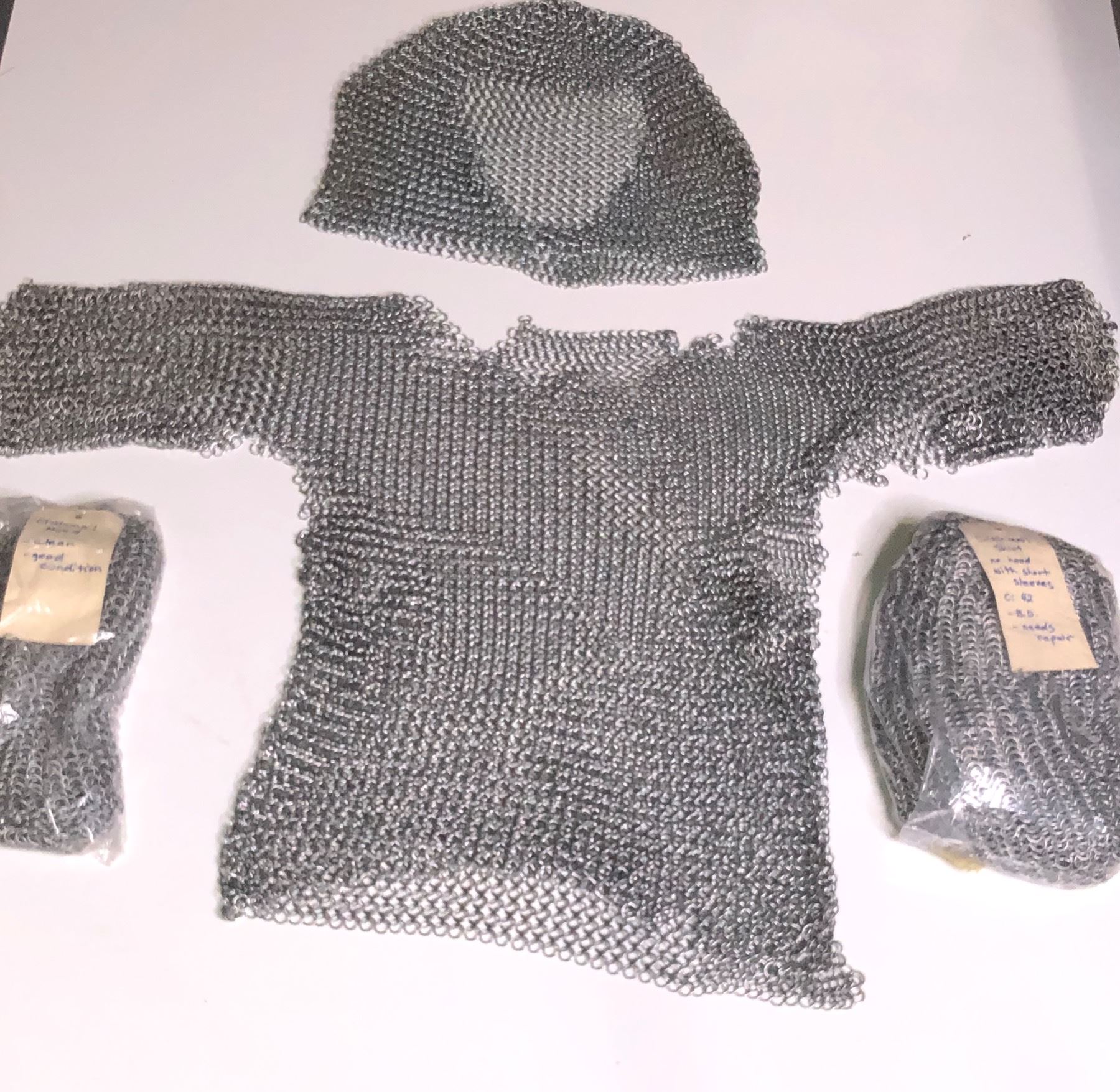 Set of two Chain Mail Shirt with short sleeves and hoods