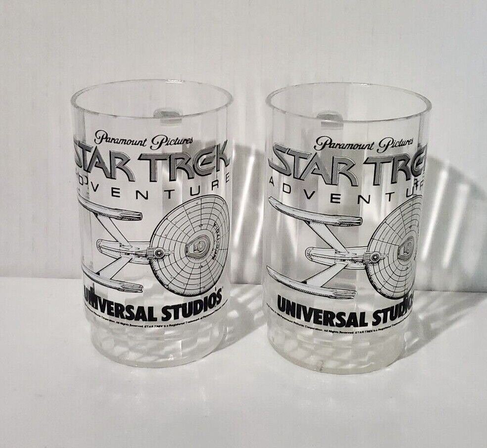 VINTAGE 2 CLEAR 6 INCH STAR TREK ADVENTURE PARAMOUNT PICTURES MUGS