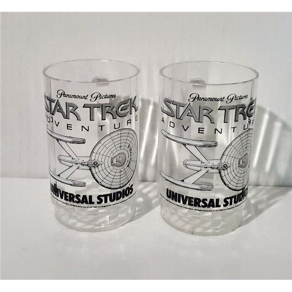 VINTAGE 2 CLEAR 6 INCH STAR TREK ADVENTURE PARAMOUNT PICTURES MUGS