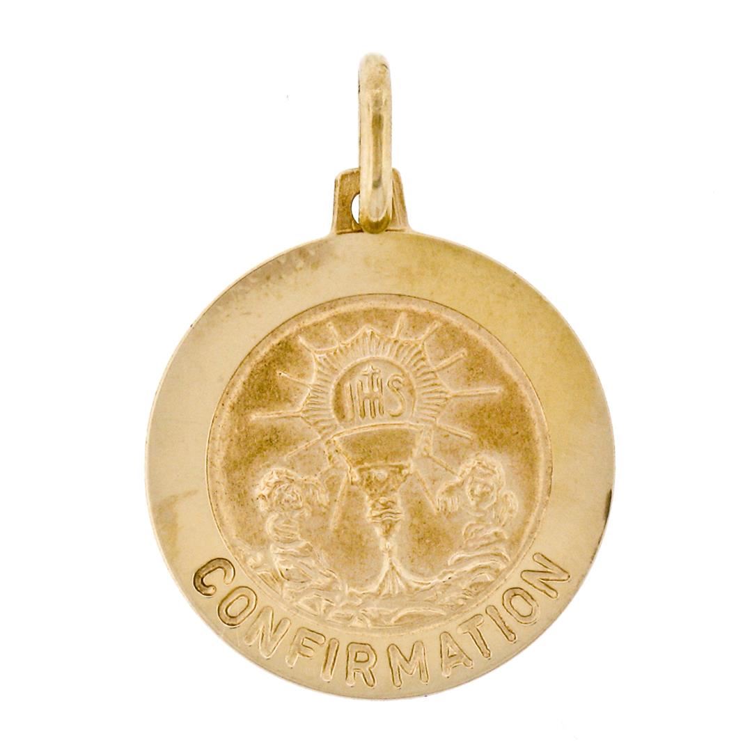 New Italian 14K Yellow Gold Round Textured Confirmation Medallion Charm ...