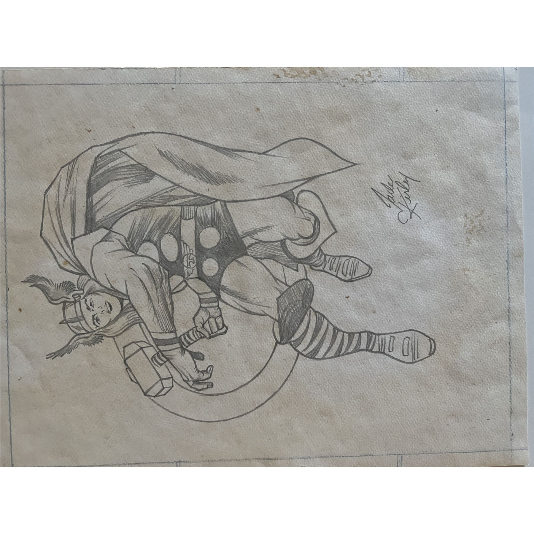 Jack Kirby original signed Thor sketch