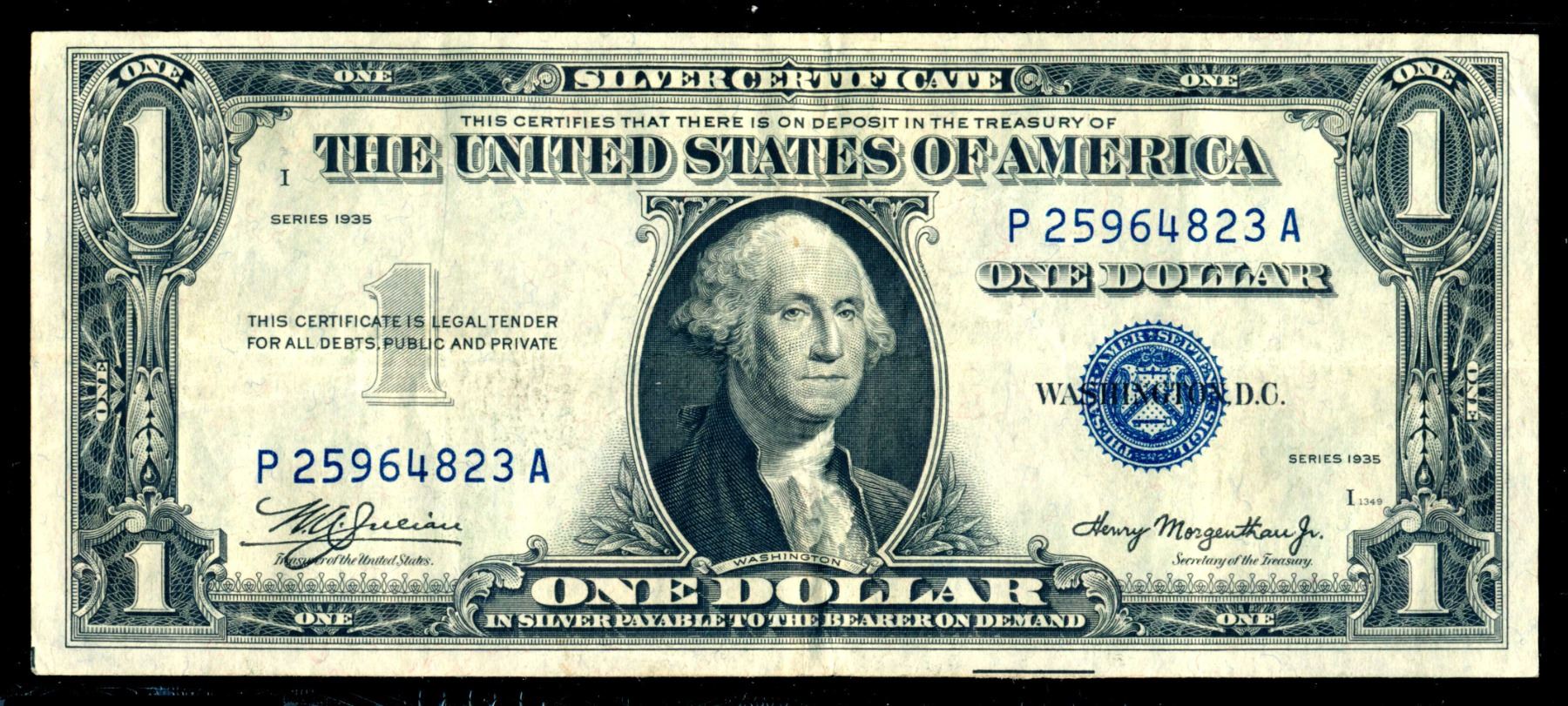 USA $1.00 1935 Silver Certificate. PMG Very Fine