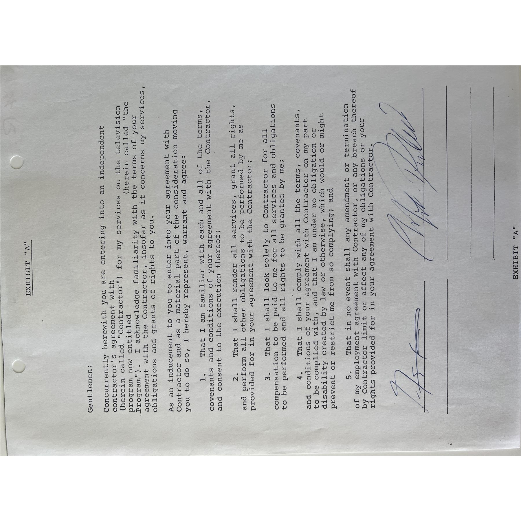 Cliff Richard signed contract.
