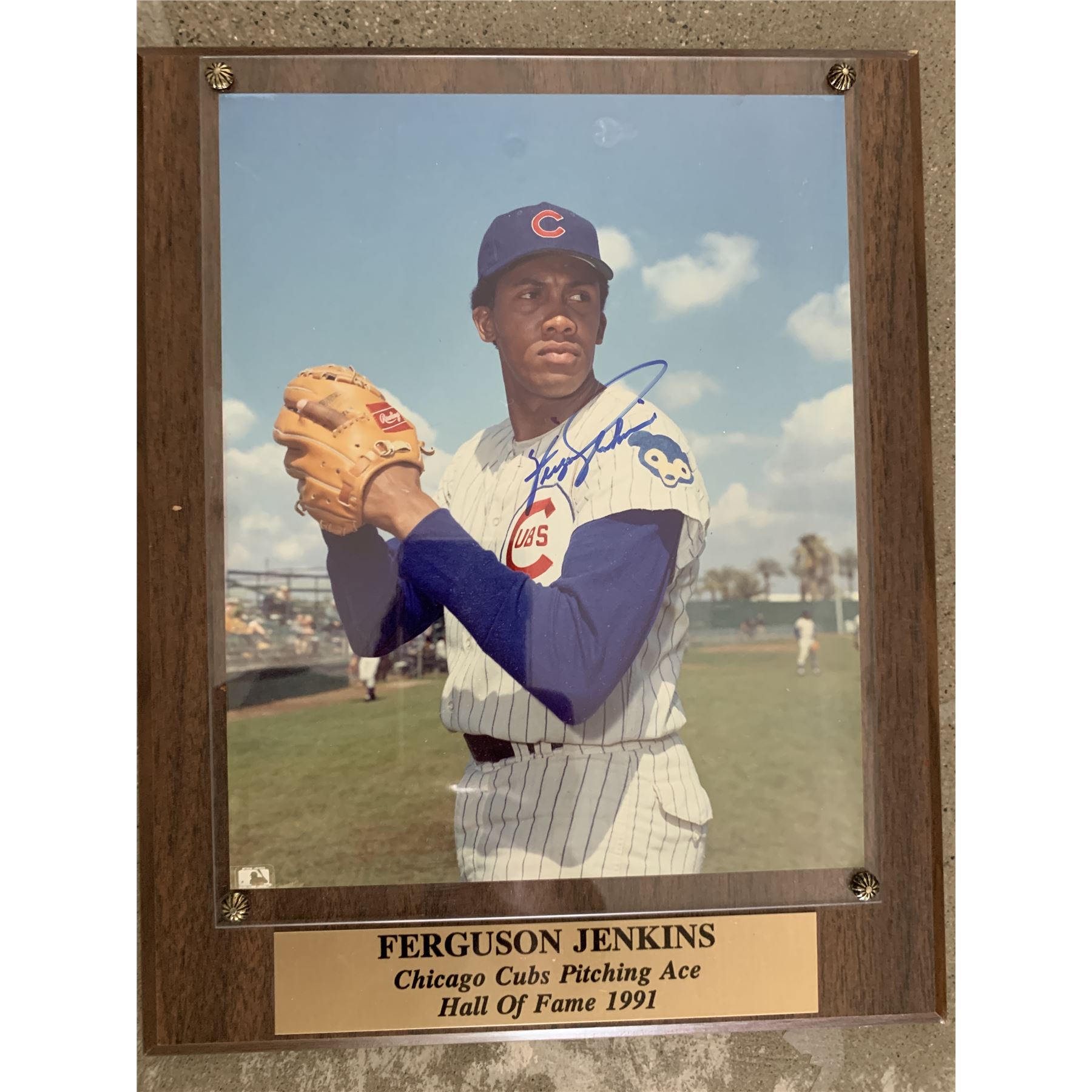 Chicago Cubs Ferguson Jenkins signed photo on wood plaque