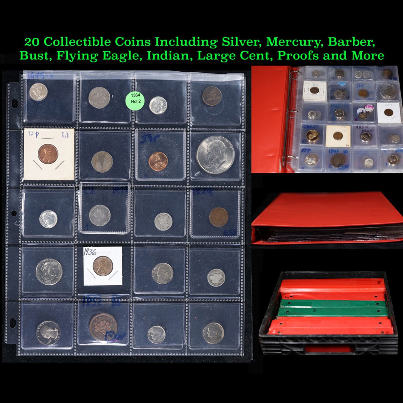 20 Collectible Coins Including Silver, Mercury, Barber, Bust, Flying ...