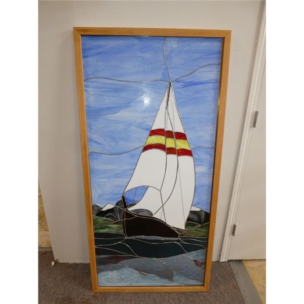 Framed leaded Stained Window Sail Ship
