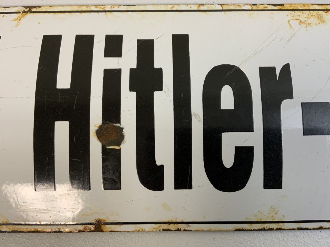 GERMANY THIRD REICH ENAMEL ADOLF HITLER STREET WHITE PORCELAIN TOWN SIGN