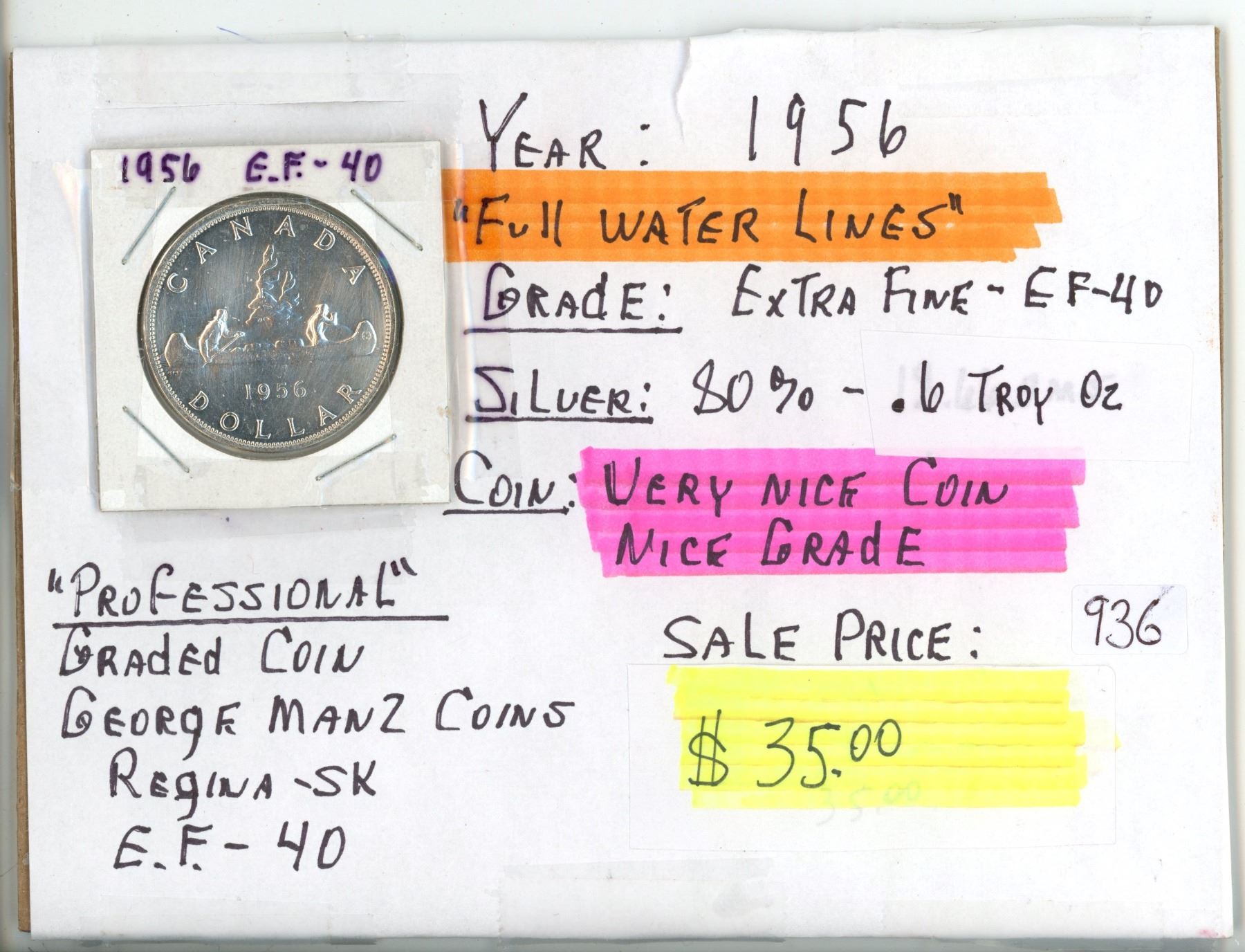 1956 Canadian silver dollar - EF40 - Schmalz Auctions