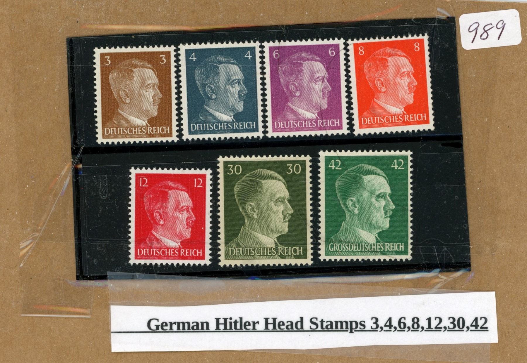 German Hitler Head Stamps 3, 4, 6, 8, 12, 30, 42