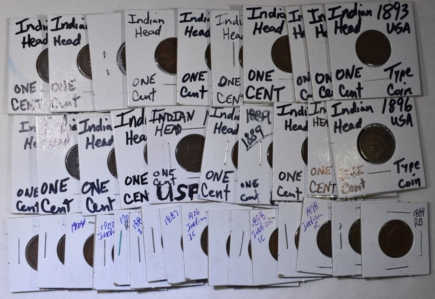 (36) MIXED DATE INDIAN HEAD CENTS CARD BOARD FLIPS