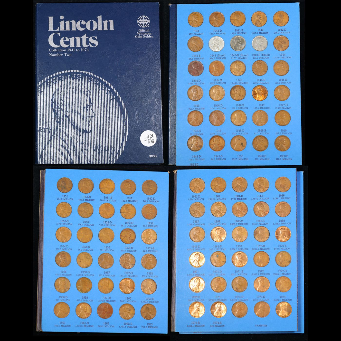 Complete Lincoln Cent Book 1941-1977. 90 coins