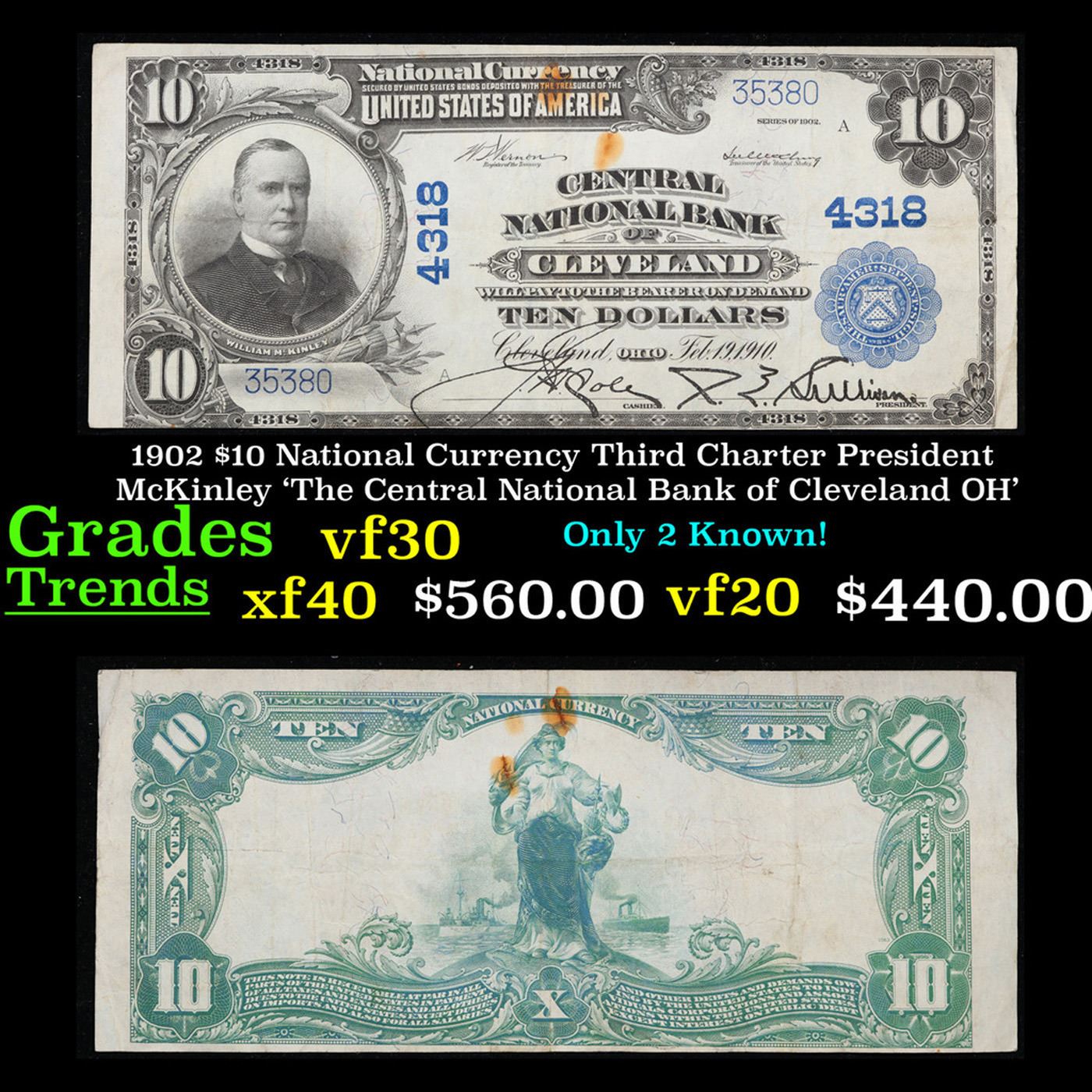 1902 $10 National Currency Third Charter President McKinley 'The ...