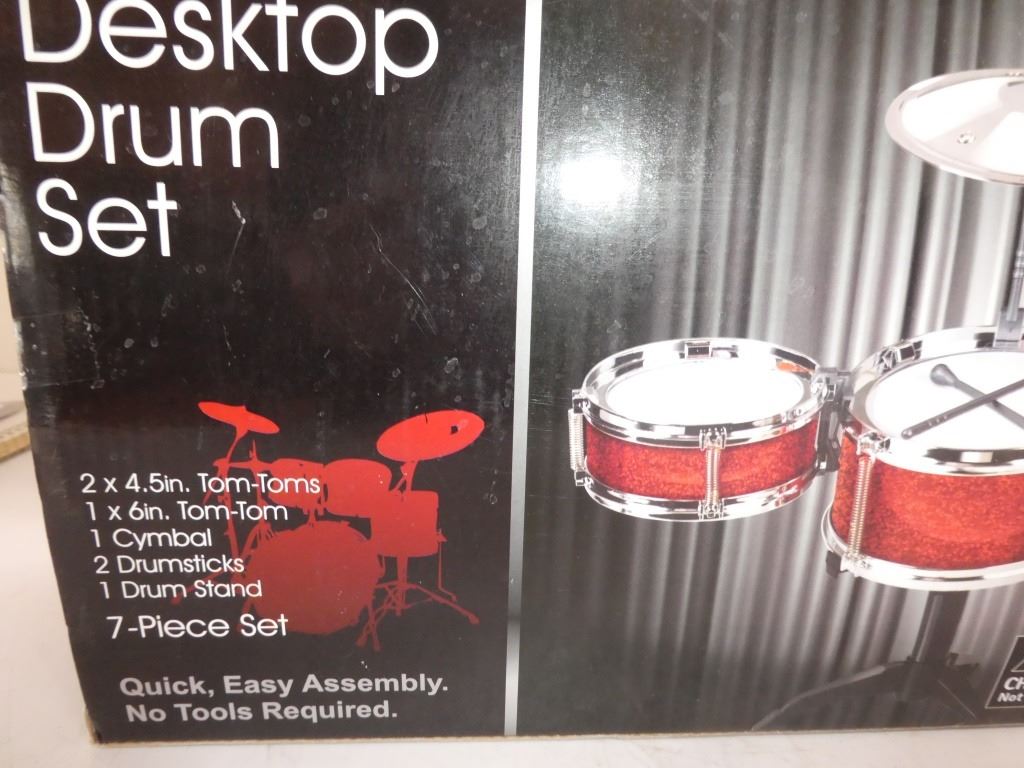 Desktop drum set , display case, teacup & saucer