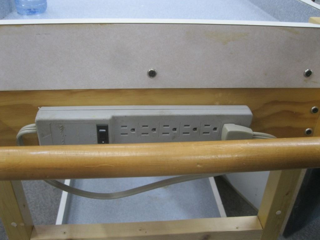 wooden trolley with power bar on wheels