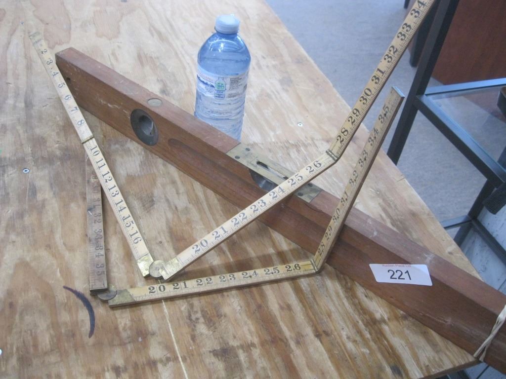 vintage folding ruler & wooden level