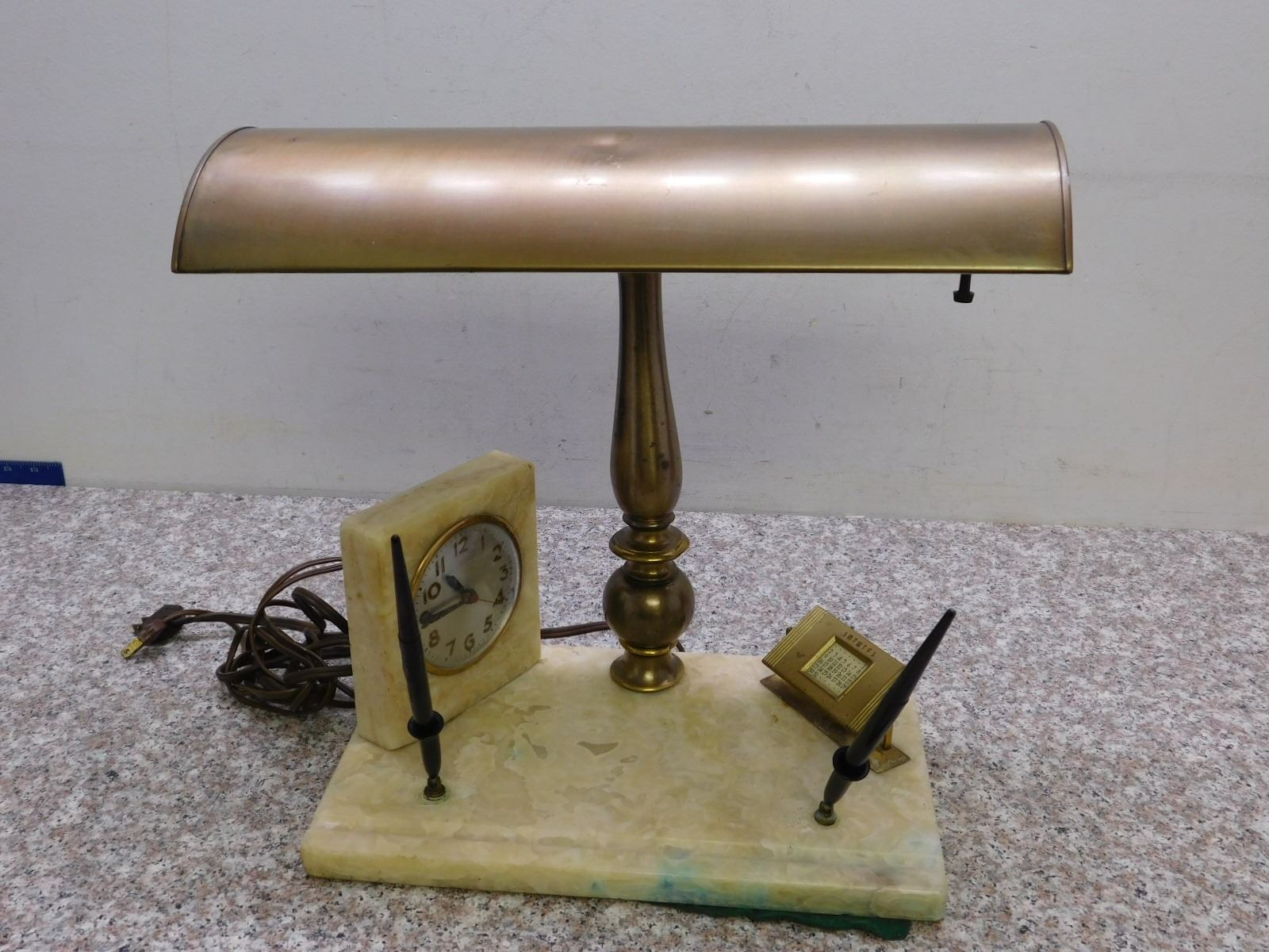 Vintage 1940s Marble and Metal Desktop Table Office Bankers Lamp, Pen ...