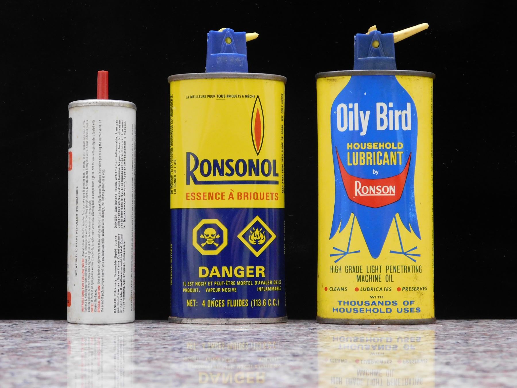 Lot of 3 Vintage Oily Bird Lubricant, Ronsonol Lighter Fuel, Ronson ...