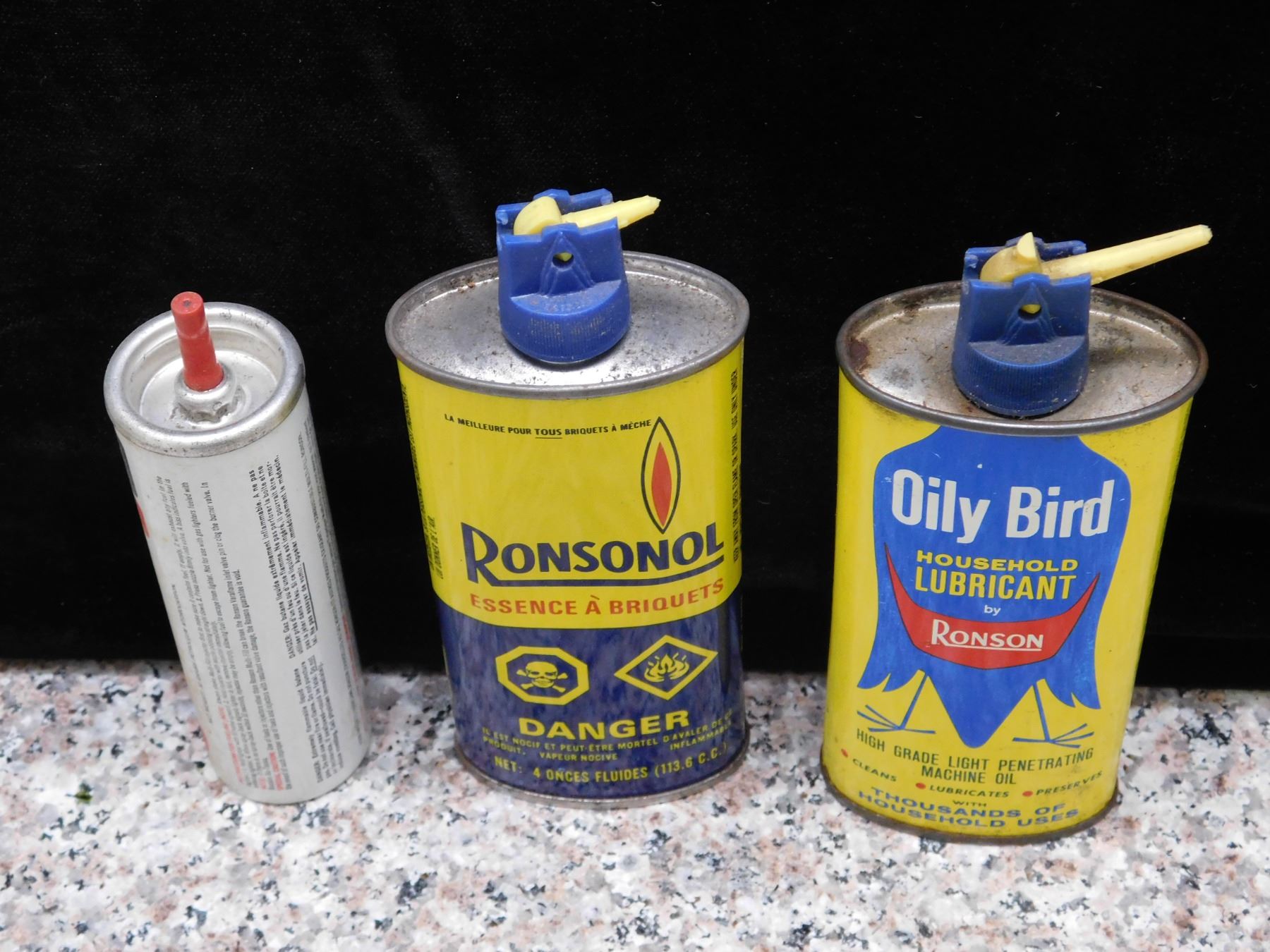 Lot of 3 Vintage Oily Bird Lubricant, Ronsonol Lighter Fuel, Ronson ...
