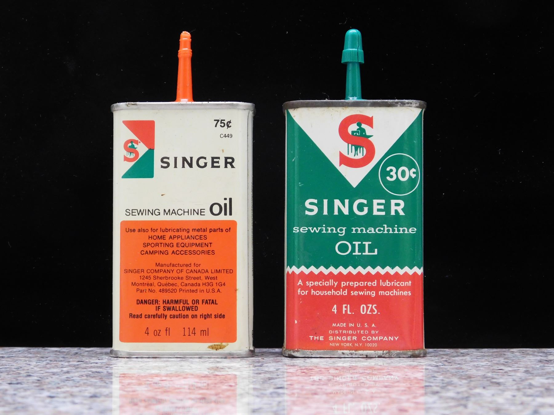 Lot of 2 Vintage Singer Sewing Machine Oil 4 oz Cans