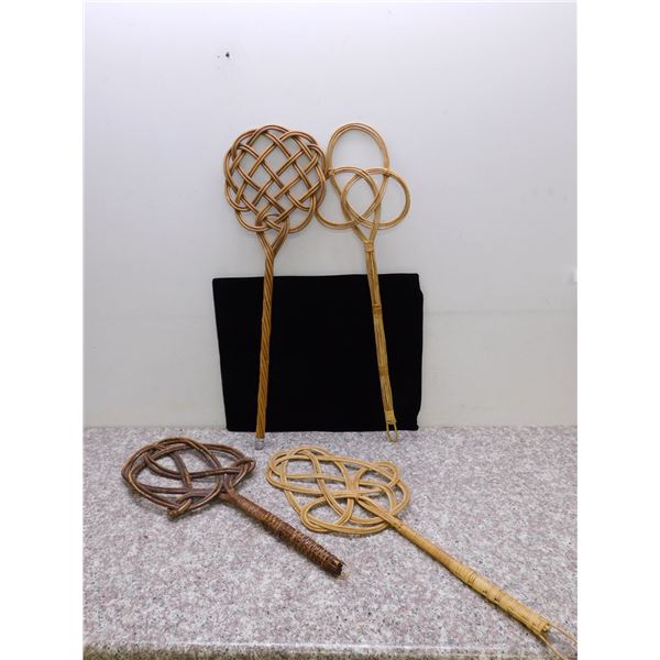 Lot of 4 Wicker Rug and Carpet Beaters Rackets Dusters