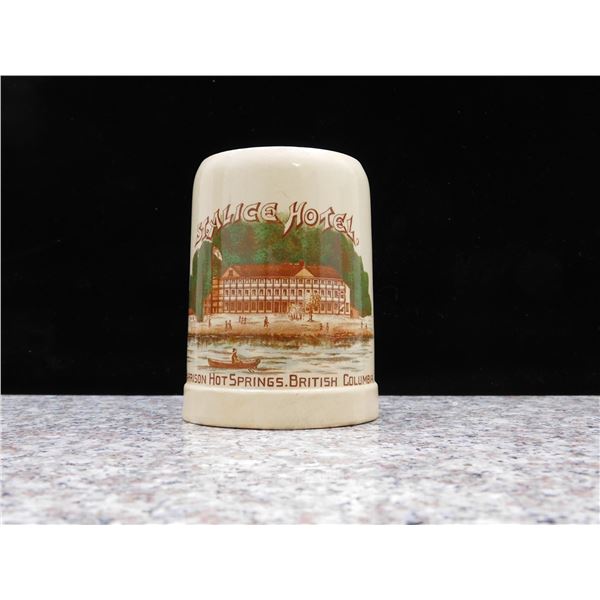 METTLACH Mug St.Alice Hotel Harrison Hot Springs British Columbia 1/4L 1909
