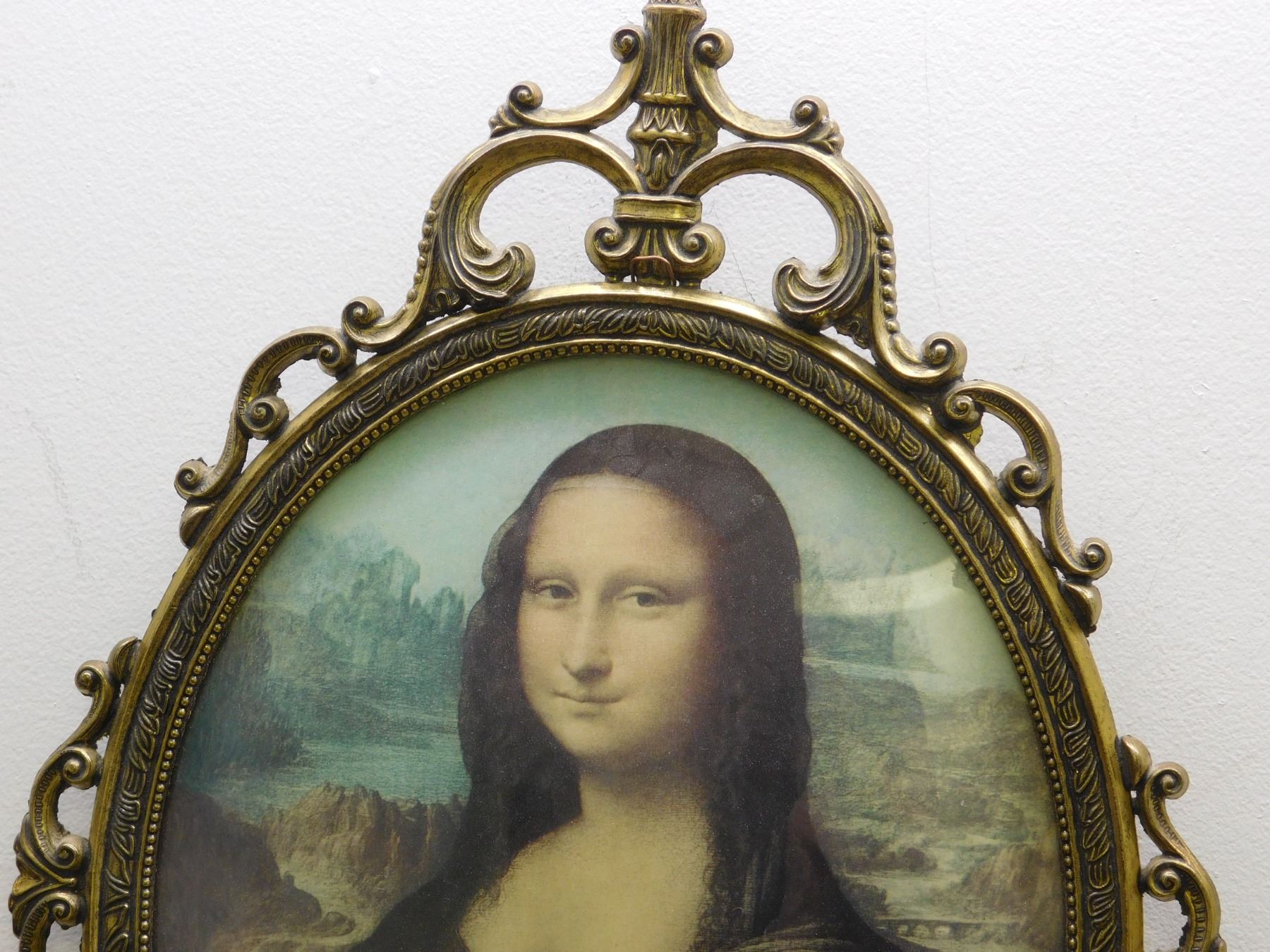 Vintage Brass Oval Framed Convex Mona Lisa 12x17