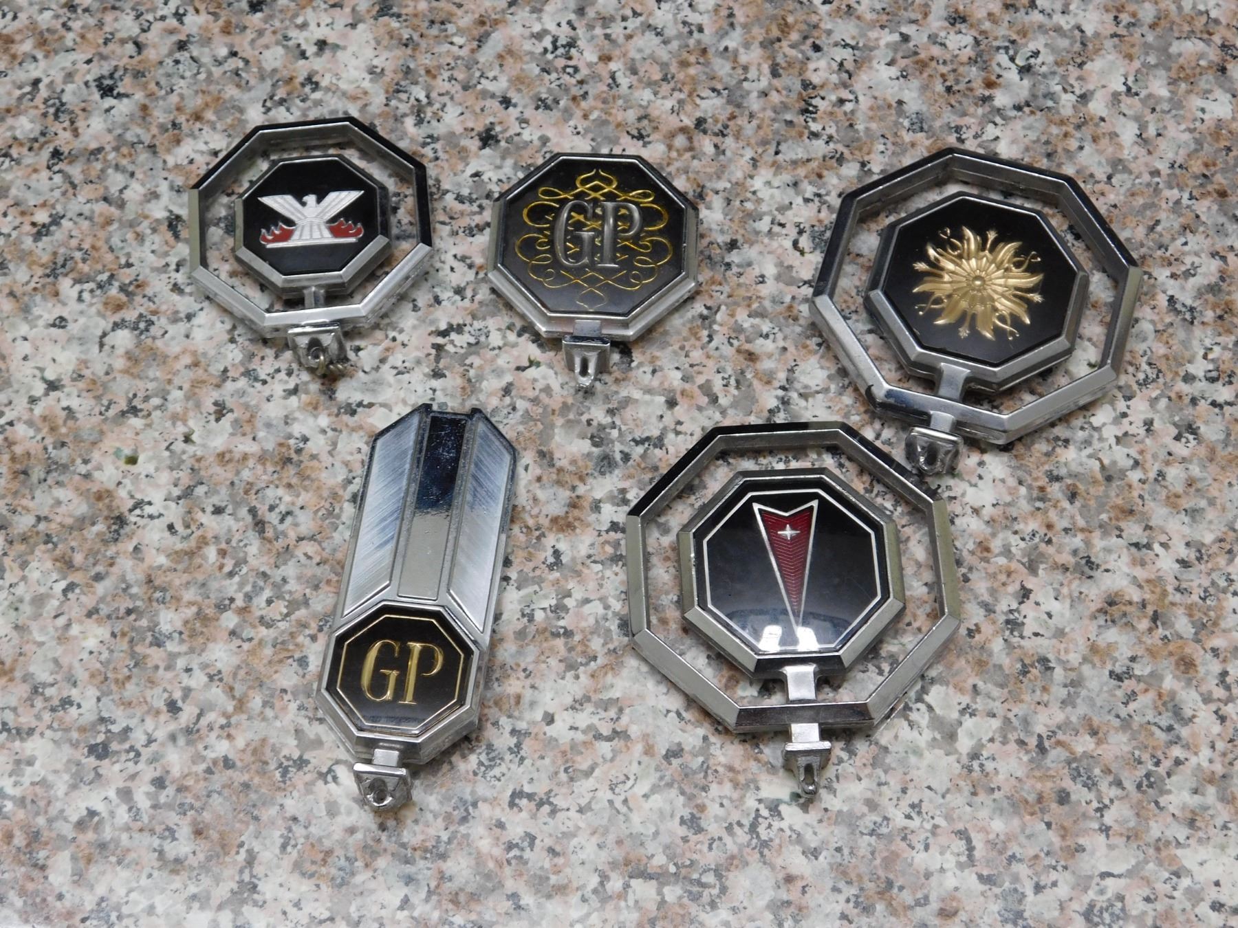 Lot of 5 Pontiac Hood Ornaments Vintage Emblems Grand Prix Bonneville
