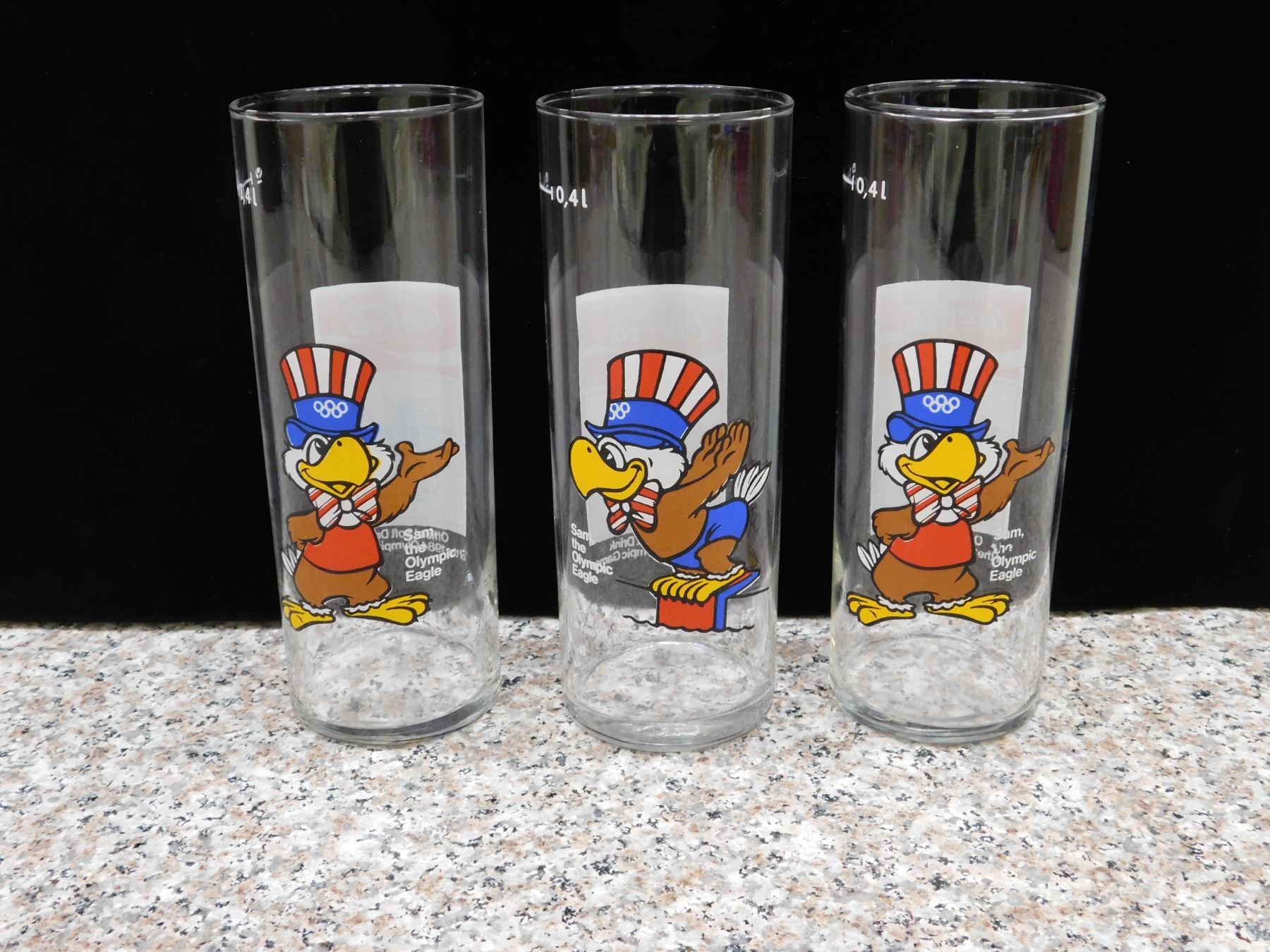 Lot of 3 Coca Cola Sam The Olympic Eagle Official Drink Mugs 1980/84