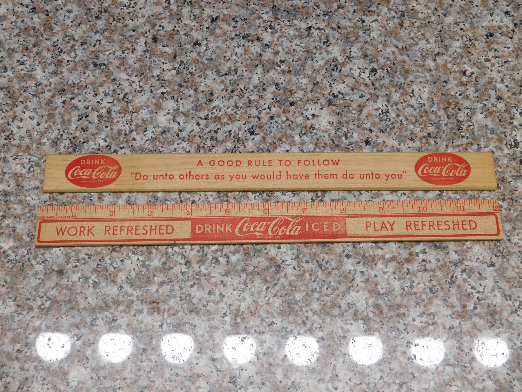 Lot of 2 1940s Wooden Coca Cola Rulers