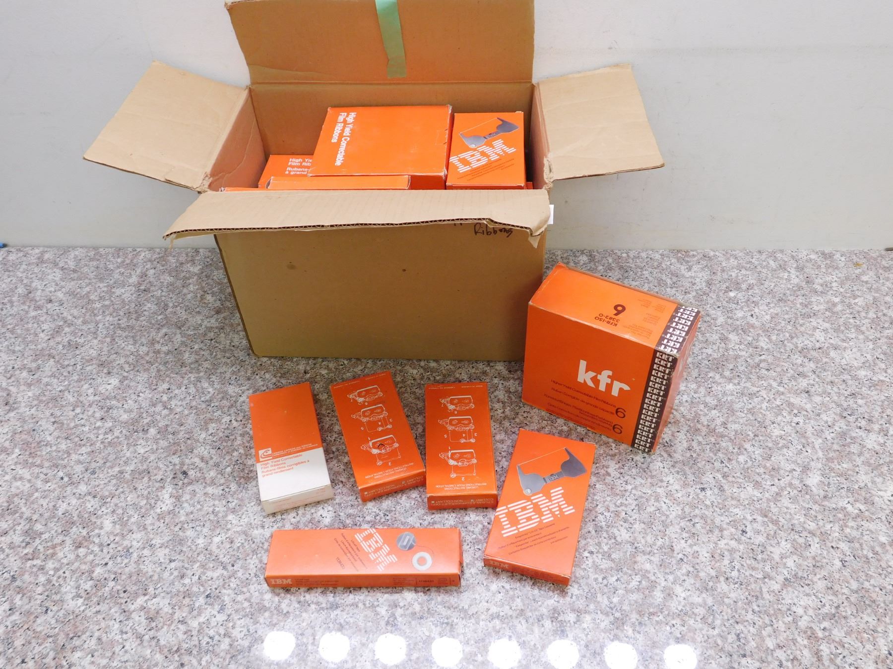 LARGE Box of New Old Stock Typewriter Ribbon kfr, IBM, Lift Off Tape