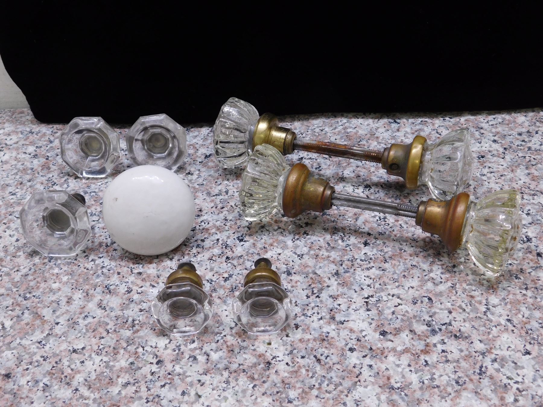 Glass and Brass Vintage Door Knobs, Drawer Pulls, Porcelain Door Knob