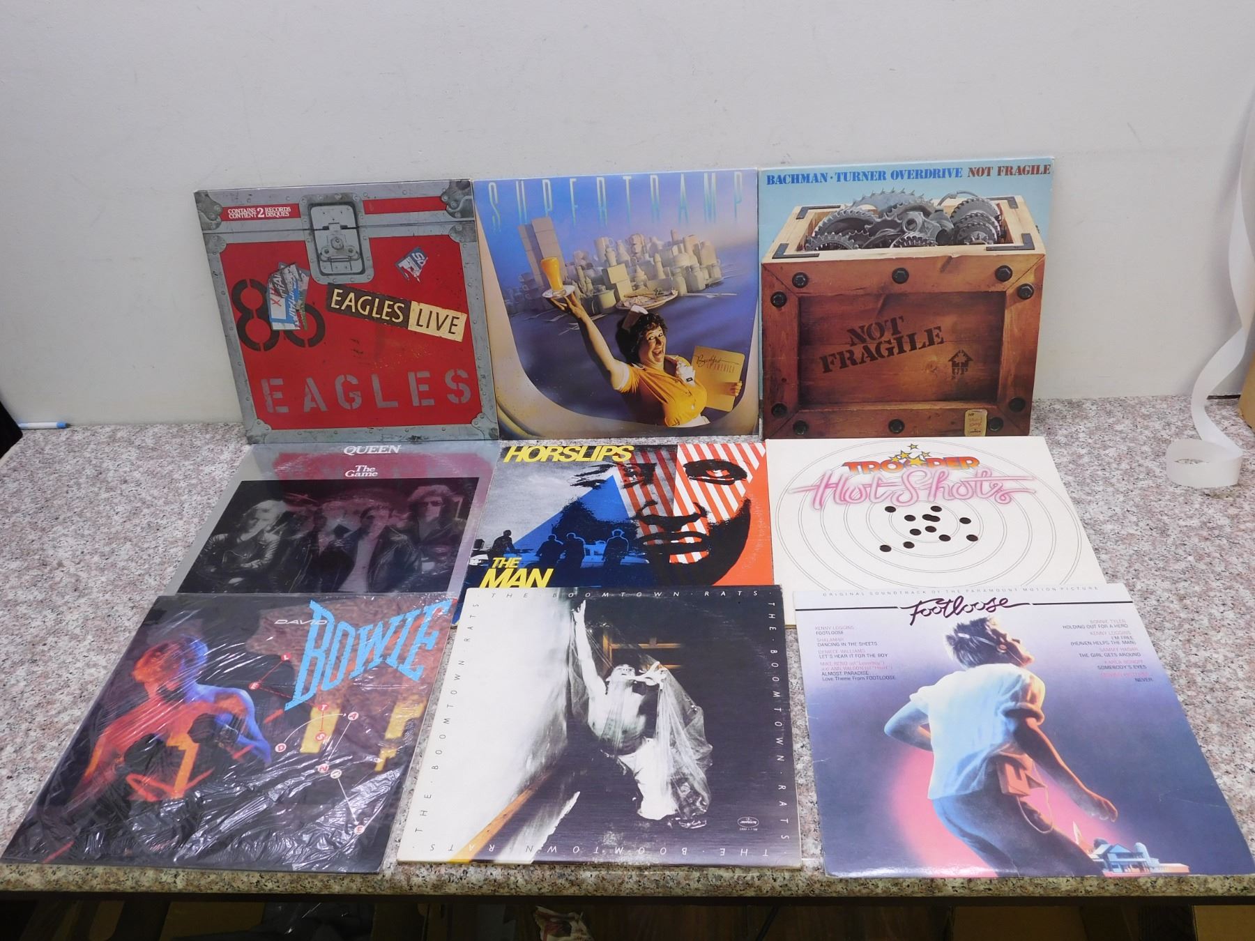 Lot of 9 Classic Rock LPs David Bowie, Queen, Eagles, Trooper, SuperTramp