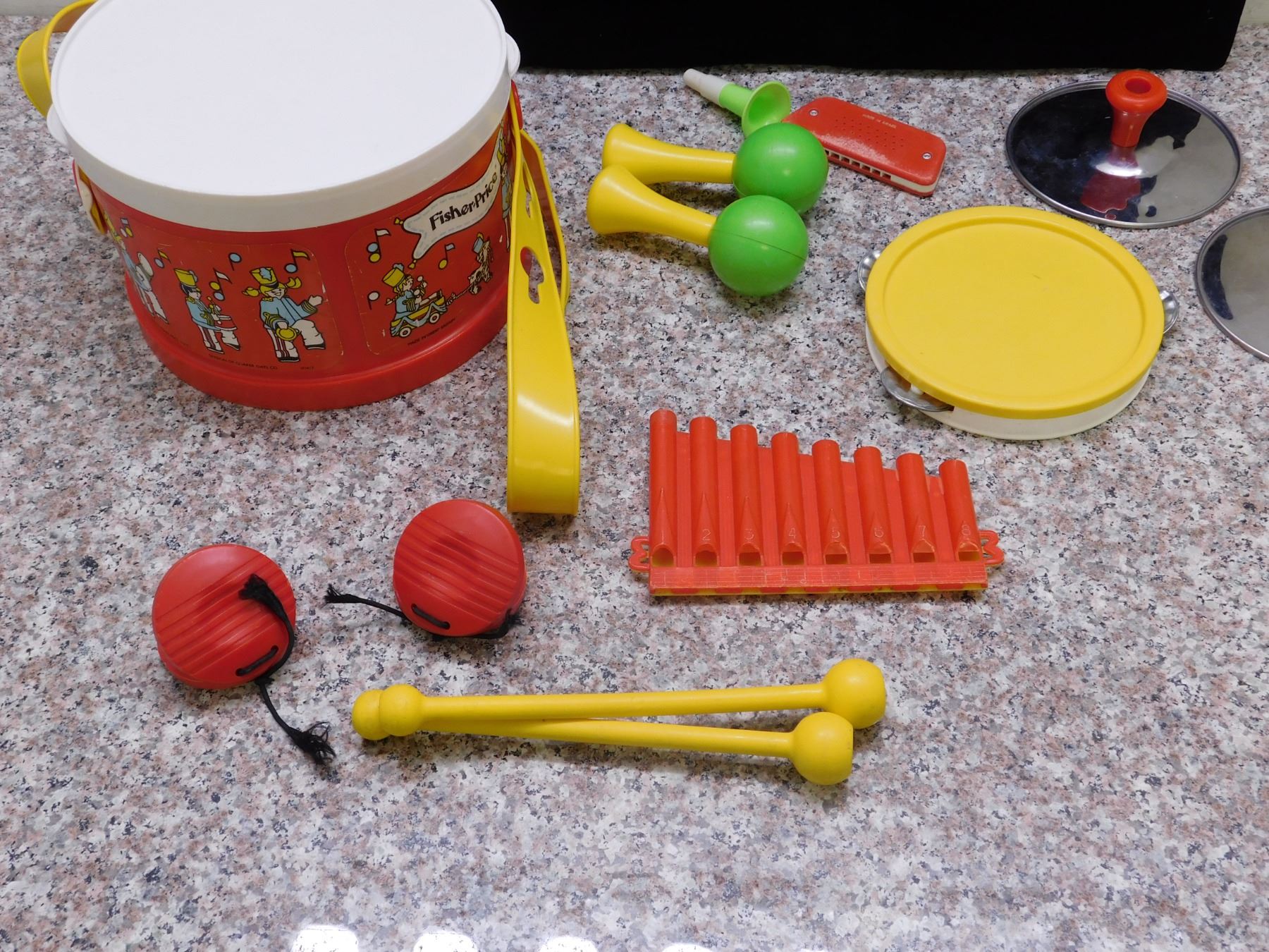 Fisher Price 1979 Marching Band Drum and Assorted Instruments Toys
