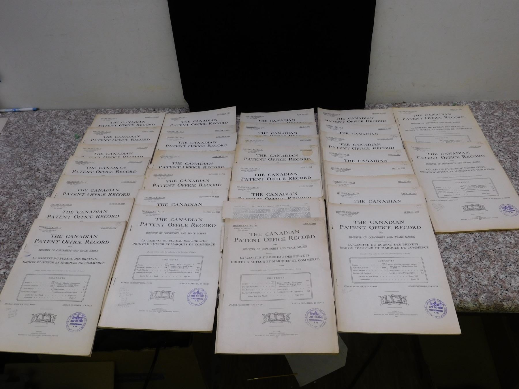 Lot of 32 1940s The Canadian Patent Office Records Weekly 1942