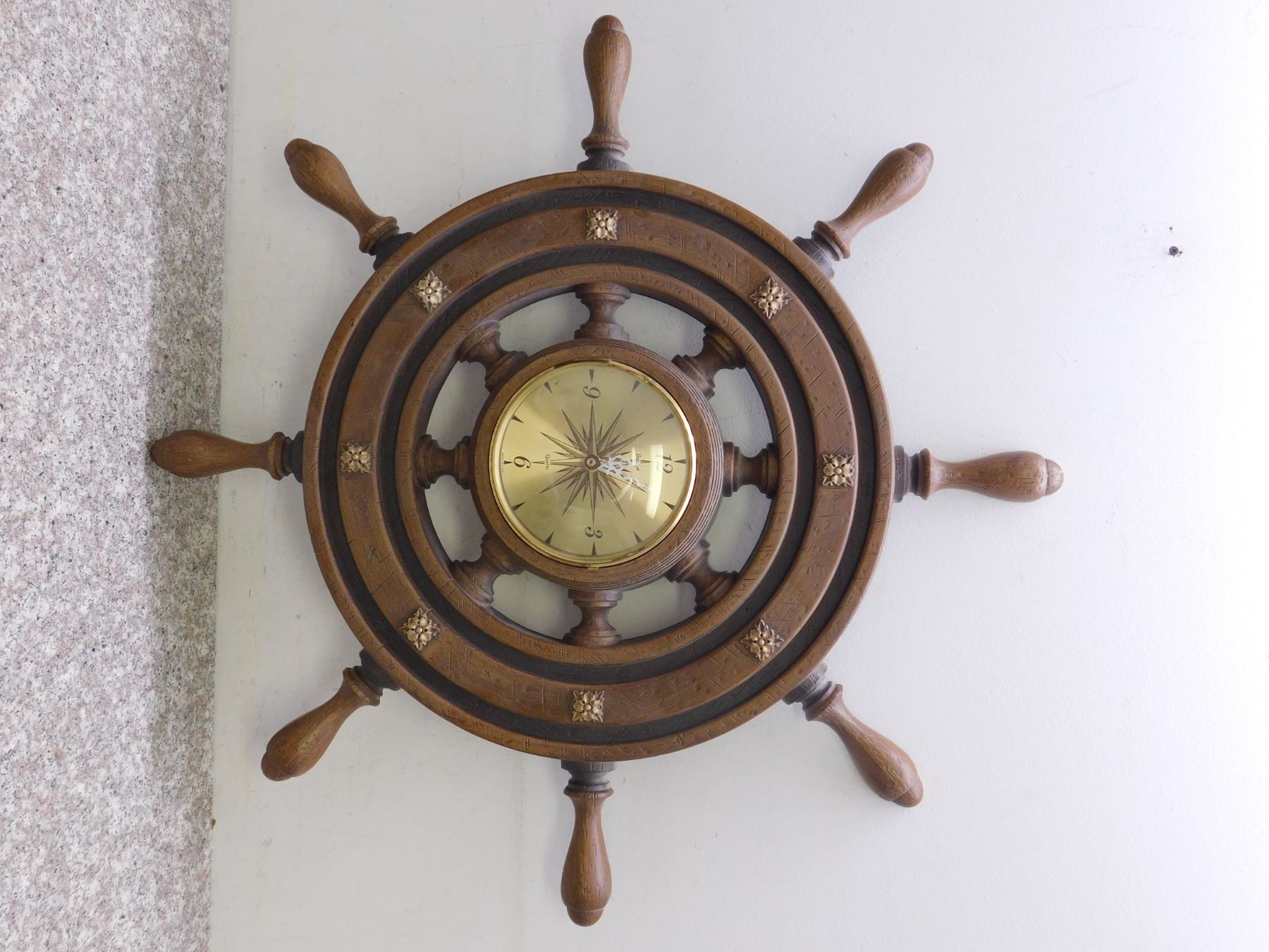 Burwood Quarts Captains Wheel Nautical Plastic Wall Clock 1969