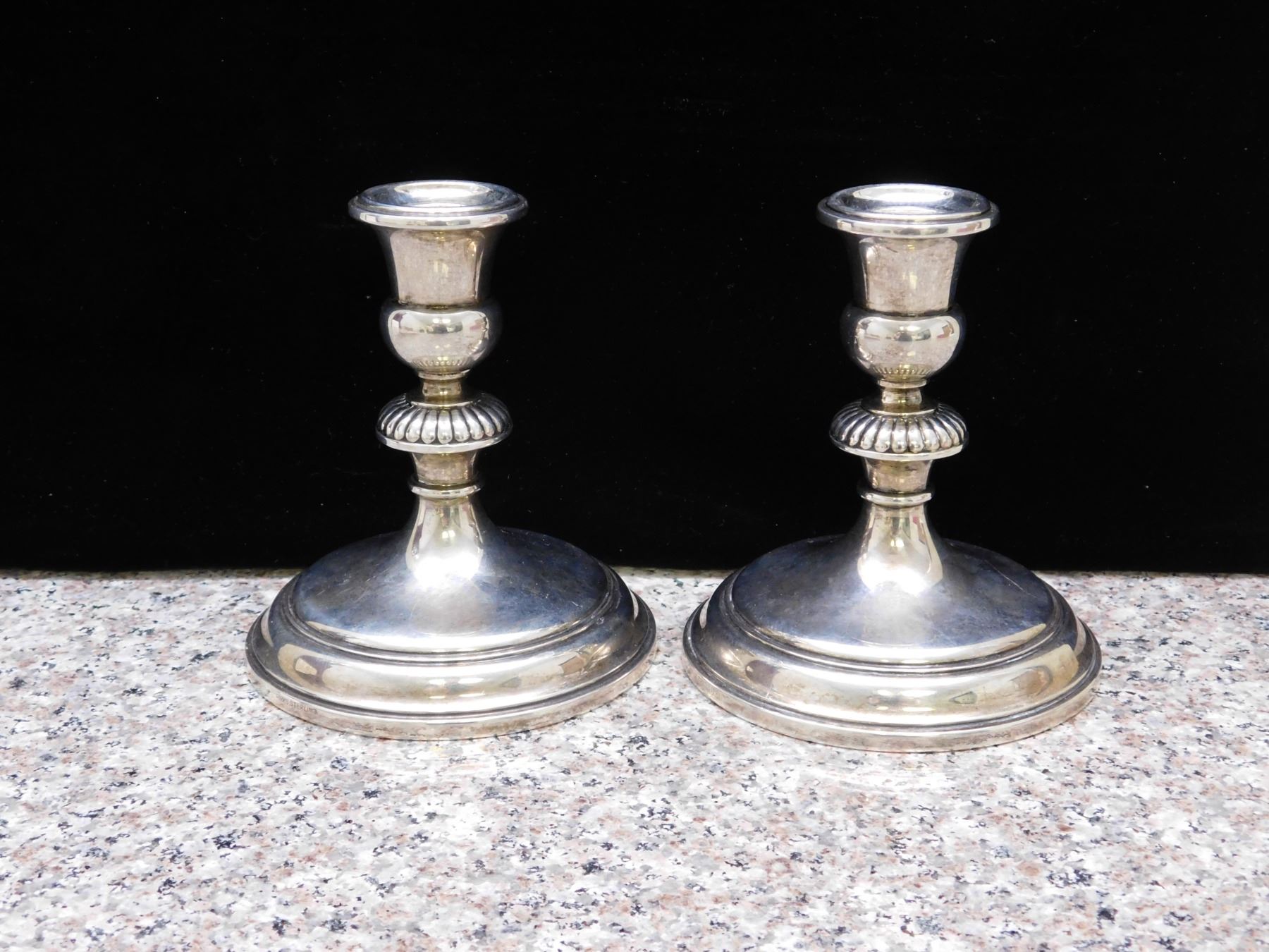 Pair of Birks Sterling Silver Candle Holders Large 5" tall 4" diameter