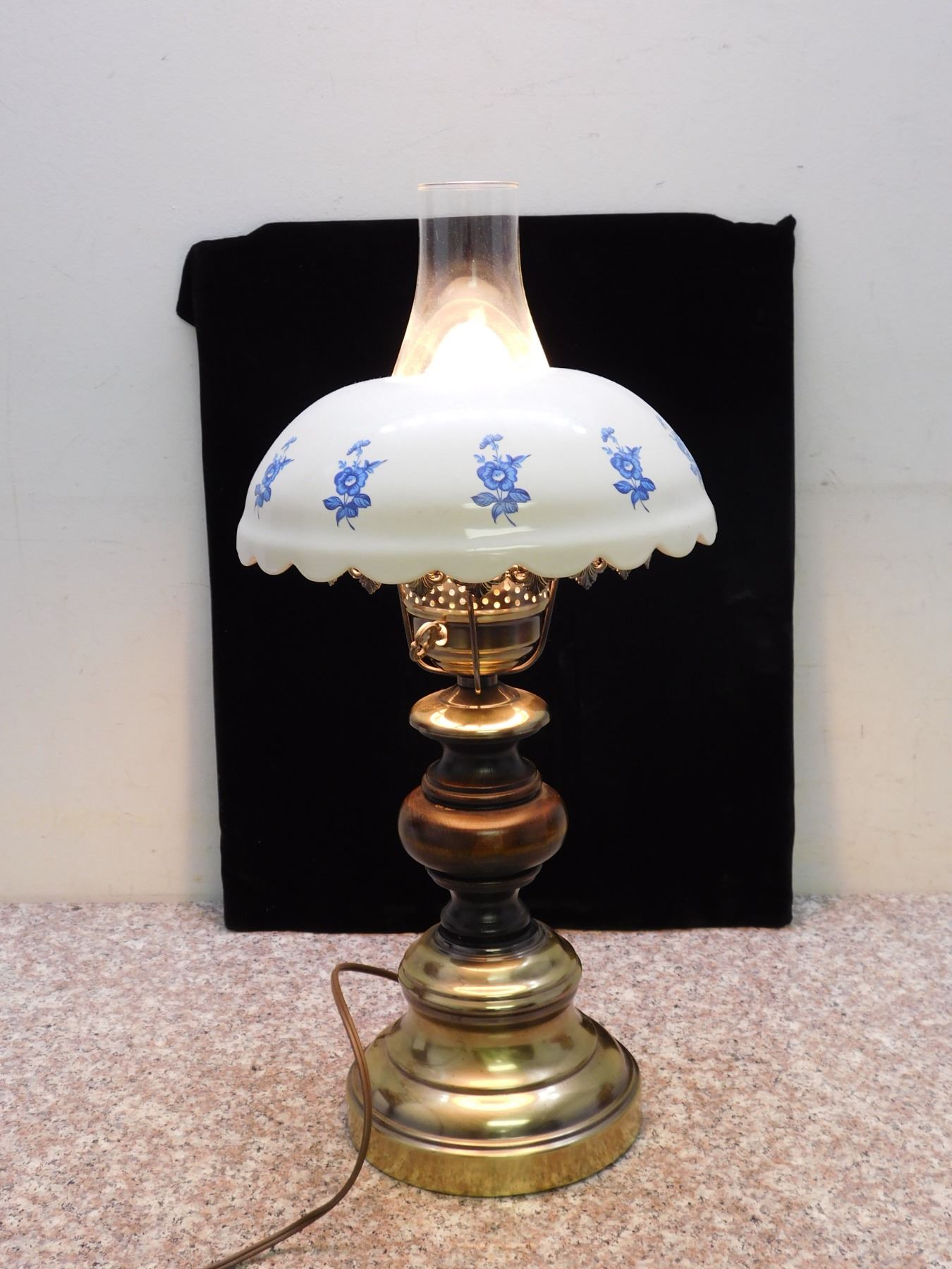 Desk Lamp Ceramic Shade Brass Base Hurricane Lamp 20" tall