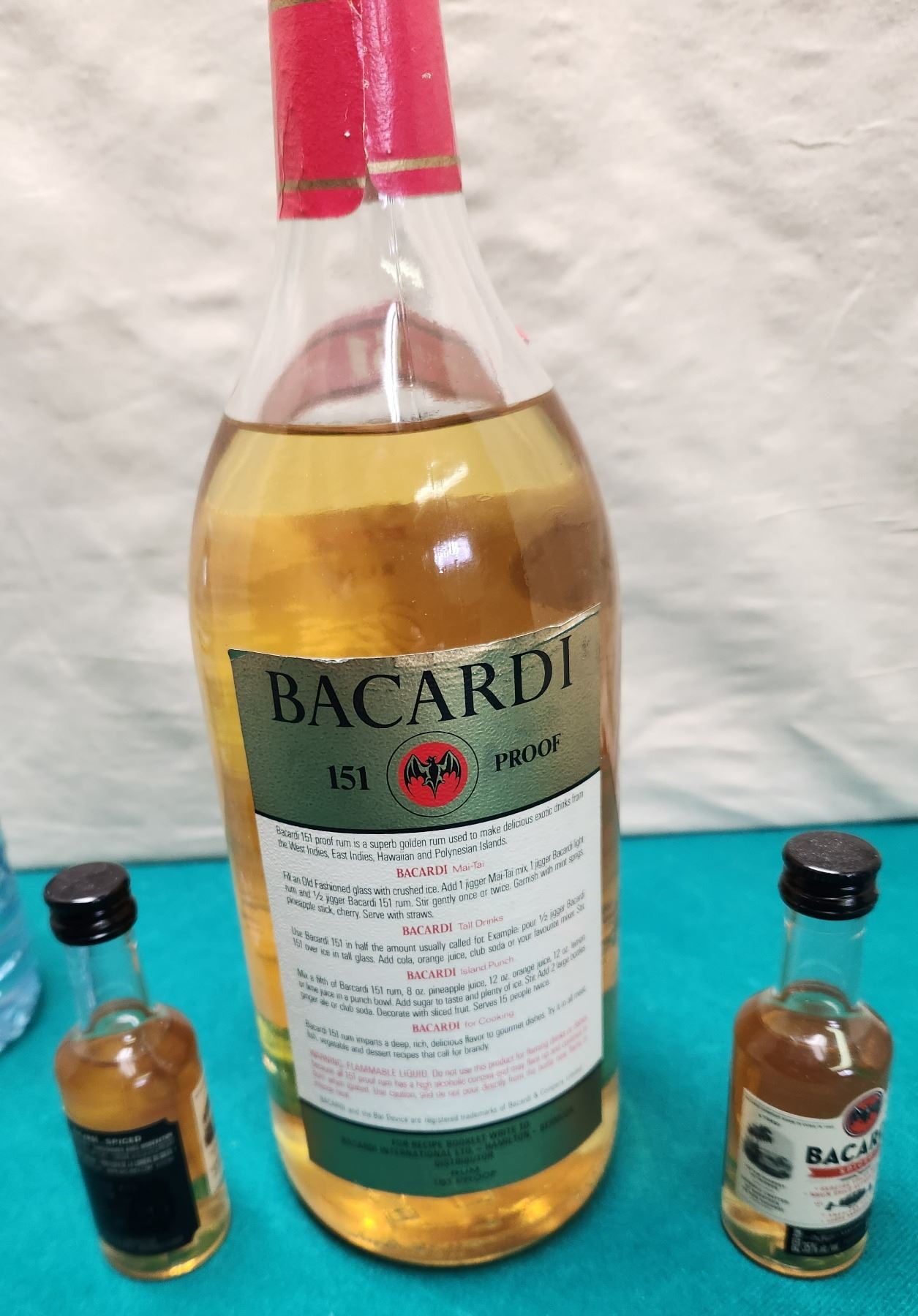 1980s Ron Bacardi Superior Rum with Two Mini Bottle of Bacardi Spiced Rum