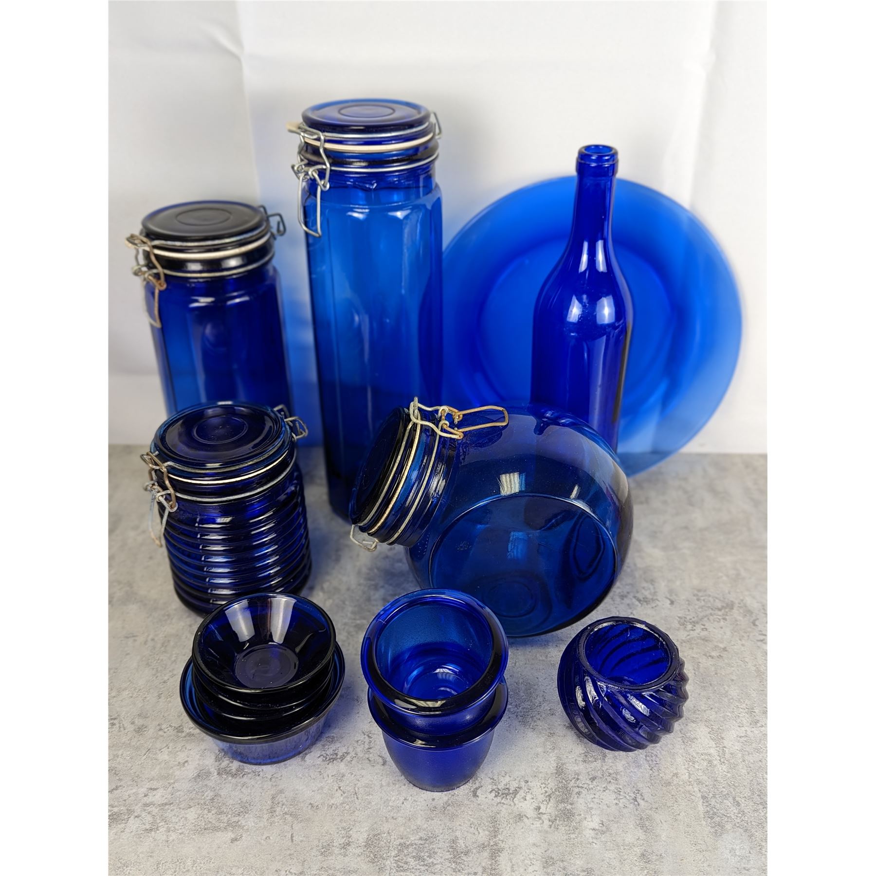Lot of 14 Vintage Cobalt Blue Glassware