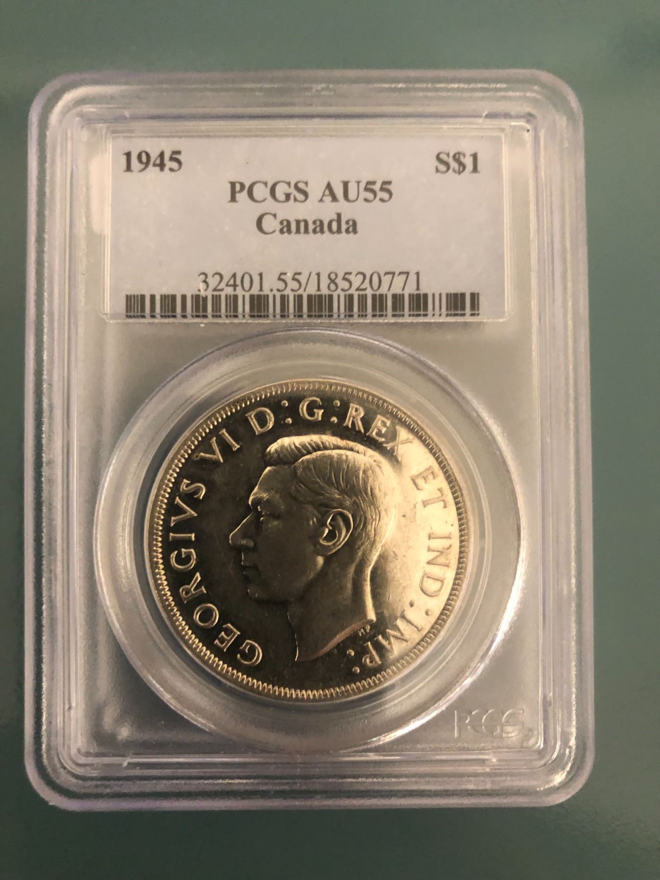 1945 King George VI Canadian Silver Dollar PCGS-AU55